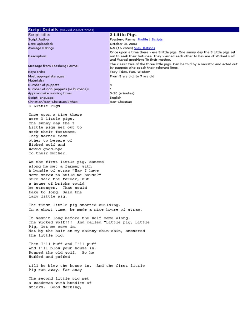 Script Details: 3 Little Pigs | PDF