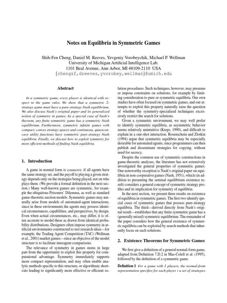 Equilibria in Symmetric Games | PDF | Teaching Methods & Materials