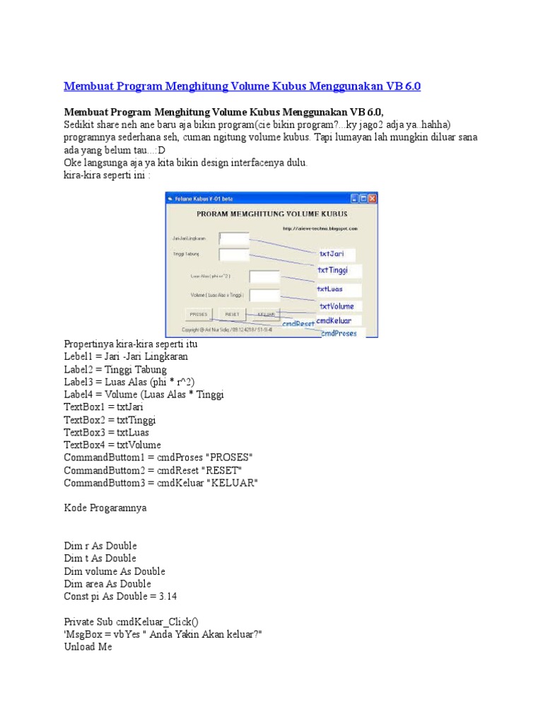 Membuat Program Menghitung Volume Kubus Menggunakan VB 6 | PDF