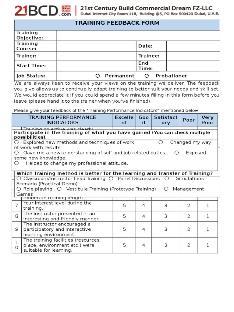 Training Feedback Form | PDF | Teaching | Pedagogy