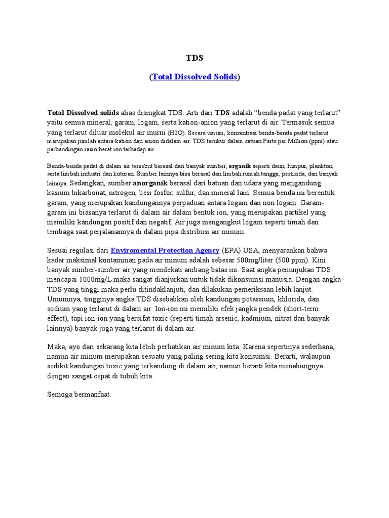 TDS (Total Dissolved Solids) | PDF