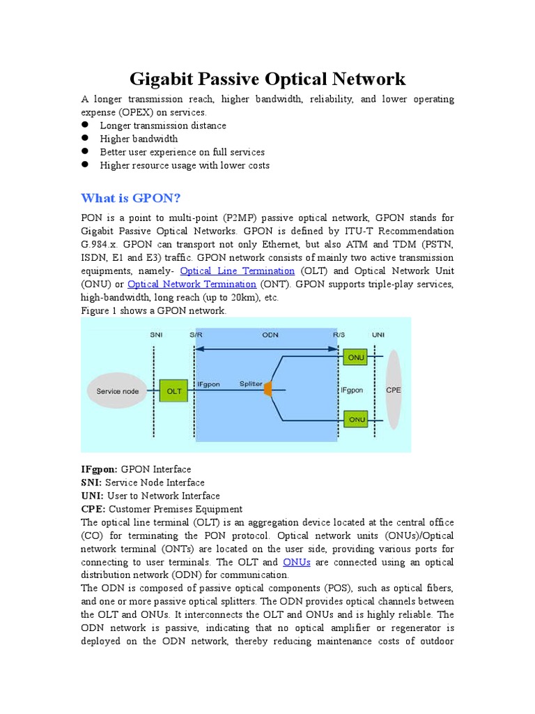 ONT, OLT and MDU in GPON Technology | Fiber To The X | Internet Protocols