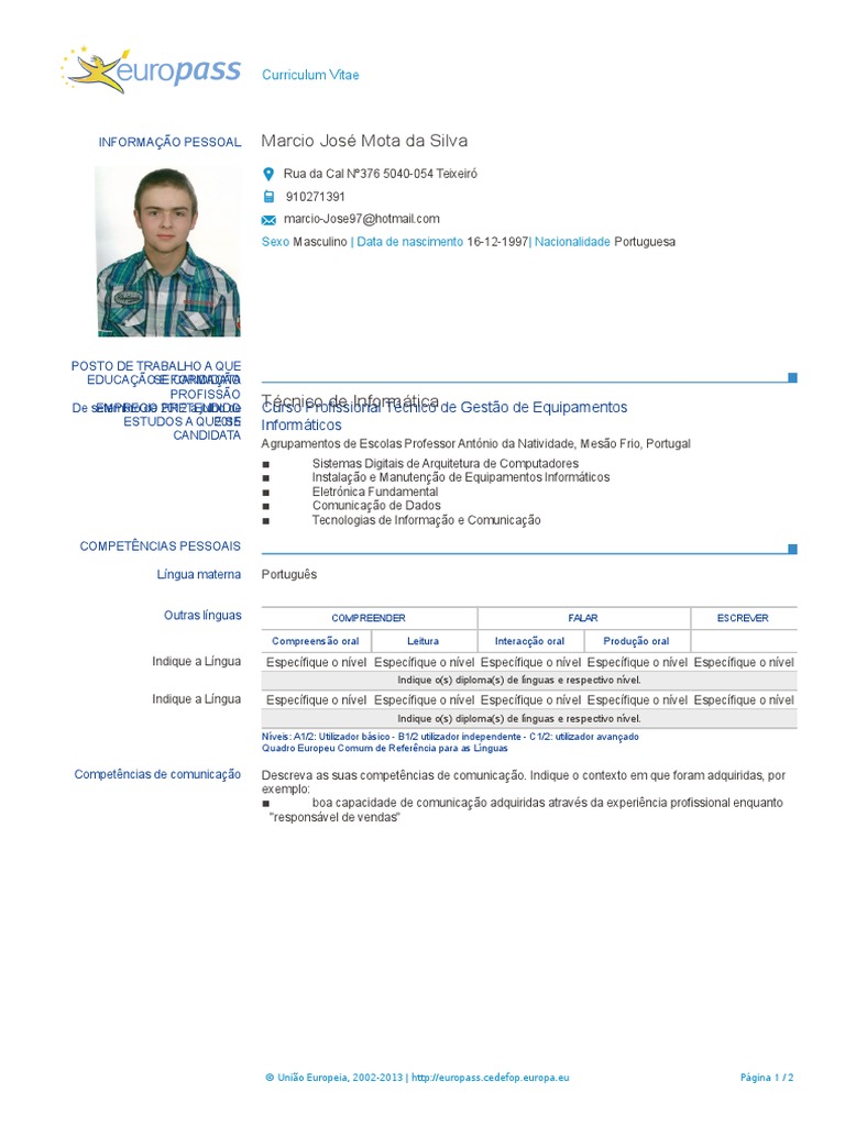 CV Template | PDF | Portugal | Comunicação