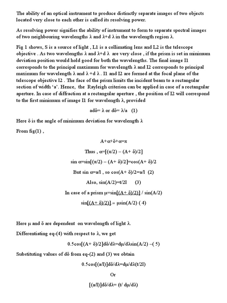 Resolving Power | PDF | Angular Resolution | Prism