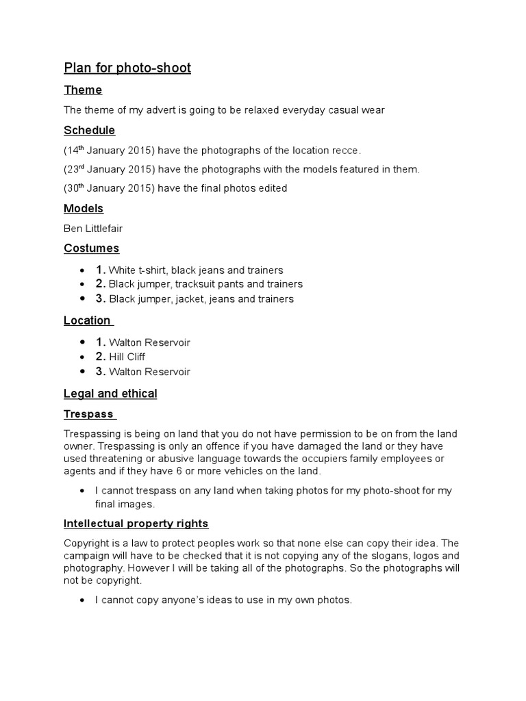 Casual Wear Photo Shoot Plan | PDF | Social Science