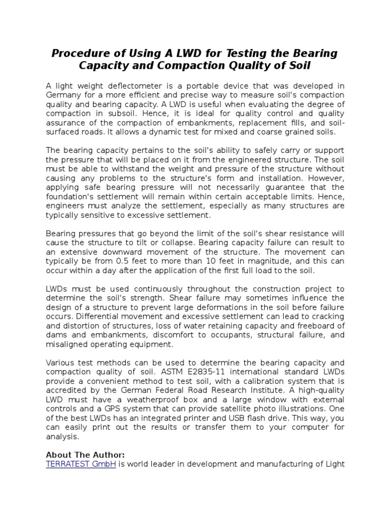 Procedure of Using A LWD For Testing The Bearing Capacity and ...