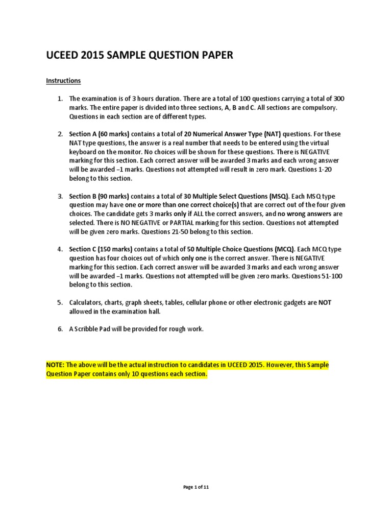 UCEED Sample Paper | Multiple Choice