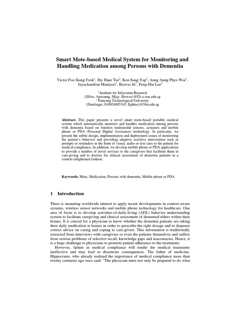 Smart Mote-Based Medical System For Monitoring and Handling Medication ...