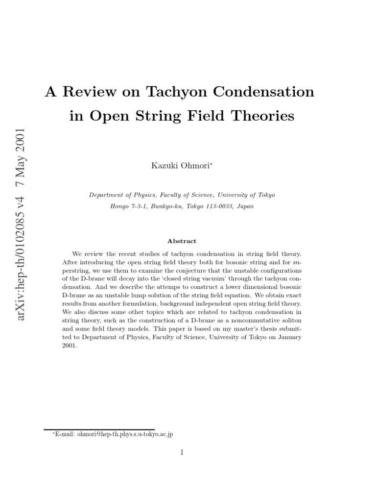 A Review On Tachyon Condensation in Open String Field Theories | PDF | Differential Form | Gauge ...