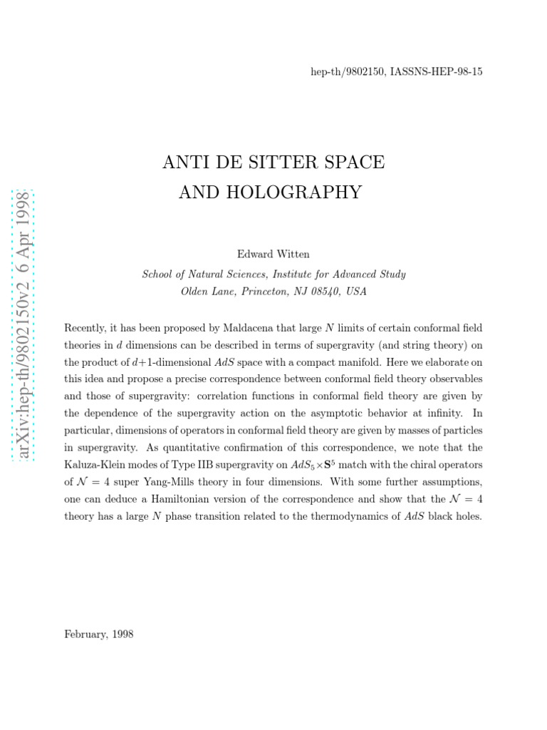 Anti de Sitter Space and Holography | PDF | String Theory | Quantum Field Theory