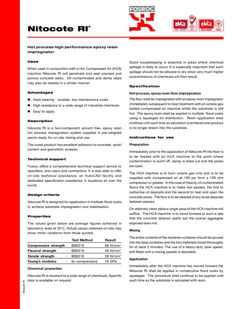 Nitocote Ri | PDF | Epoxy | Concrete