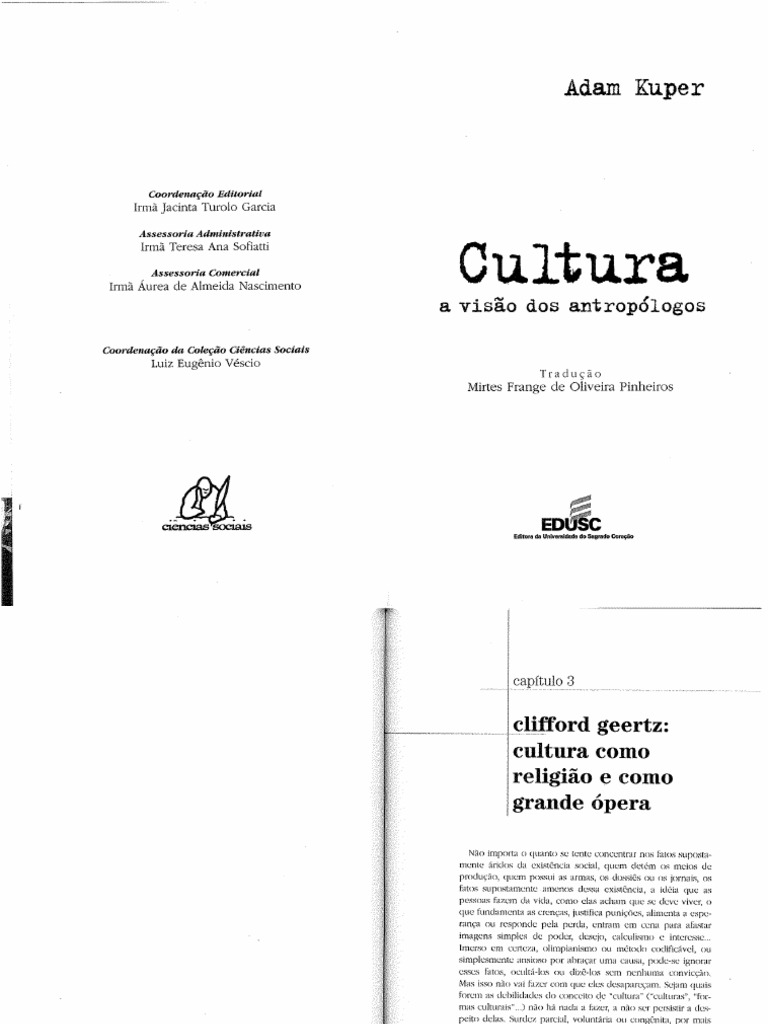 KUPER, Adam. Cultura - A Visão Dos Antropólogos (Caps. 3,5,6,7) | PDF