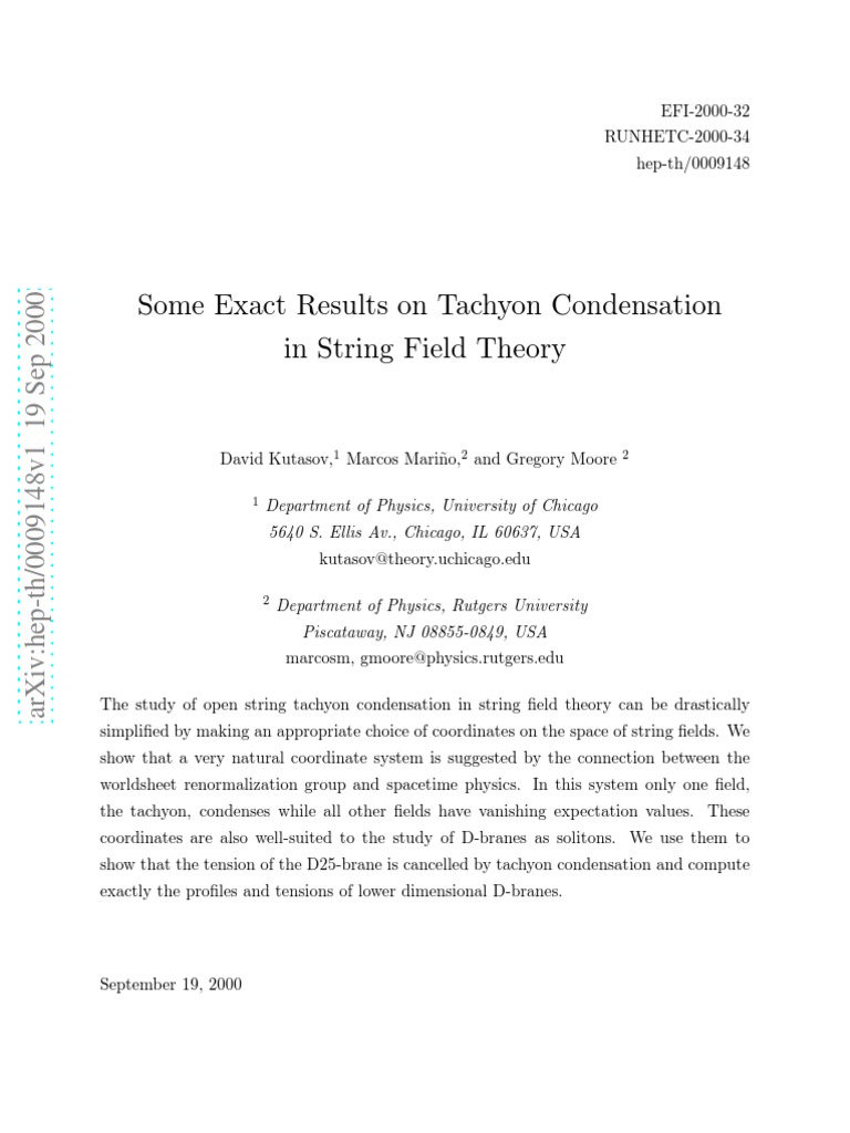 Some Exact Results On Tachyon Condensation in String Field Theory ...