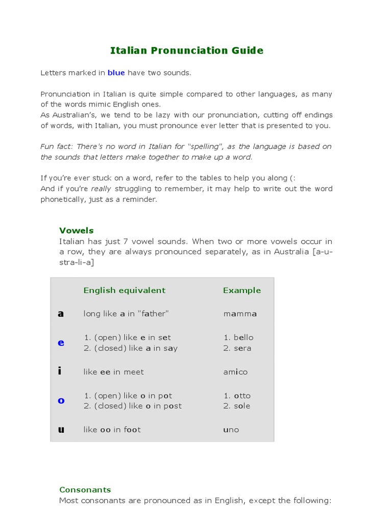 Italian Pronunciation Guide | PDF