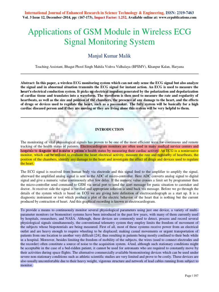 Applications of GSM Module in Wireless ECG | PDF | Monitoring (Medicine ...