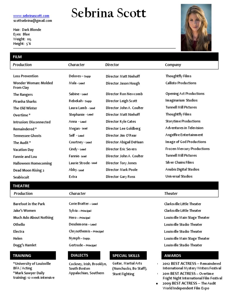 Sebrina Scott: Actress Portfolio | PDF