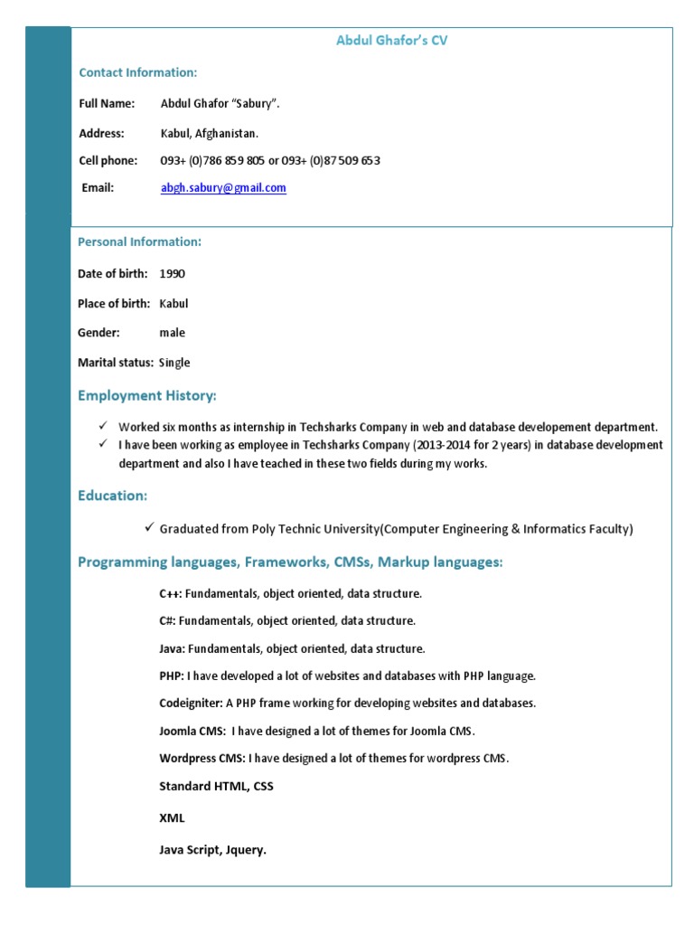 Abdul Ghafor's CV | PDF | Php | Word Press