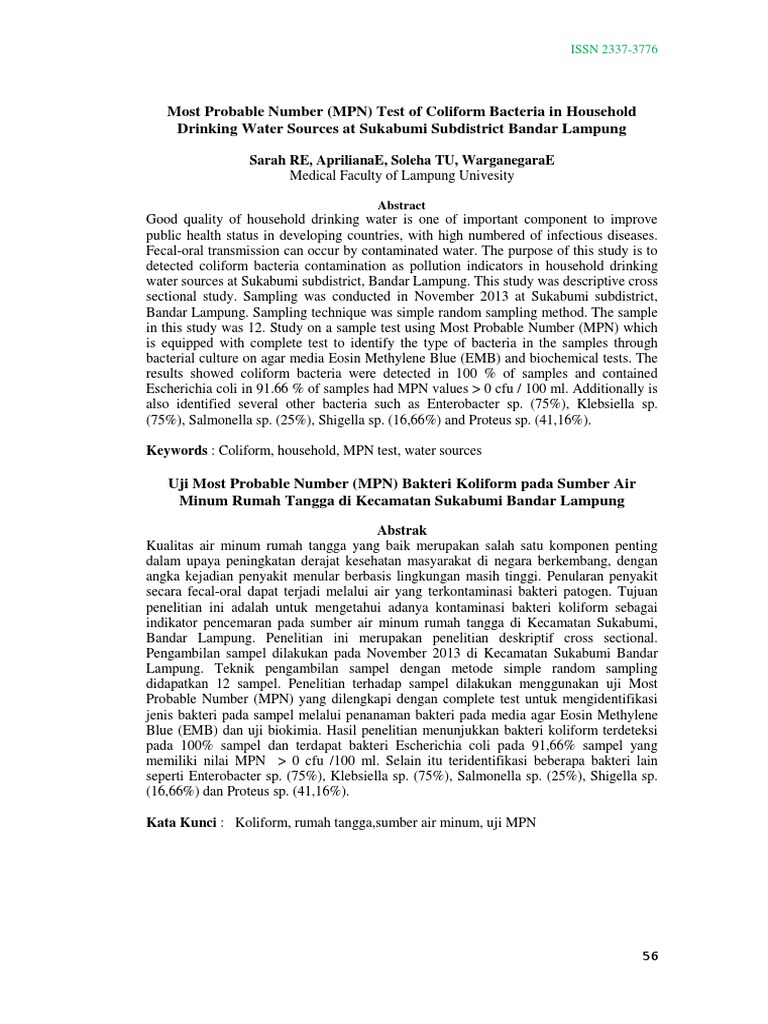 Tabel MPN | PDF | Clinical Pathology | Bacteria