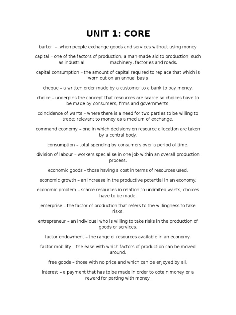 Unit 1 Core Econ | PDF | Factors Of Production | Economics