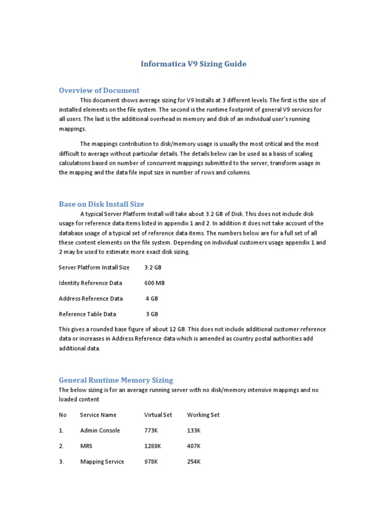 Informatica V9 Sizing Guide | PDF | Computer Data Storage | Disk Storage