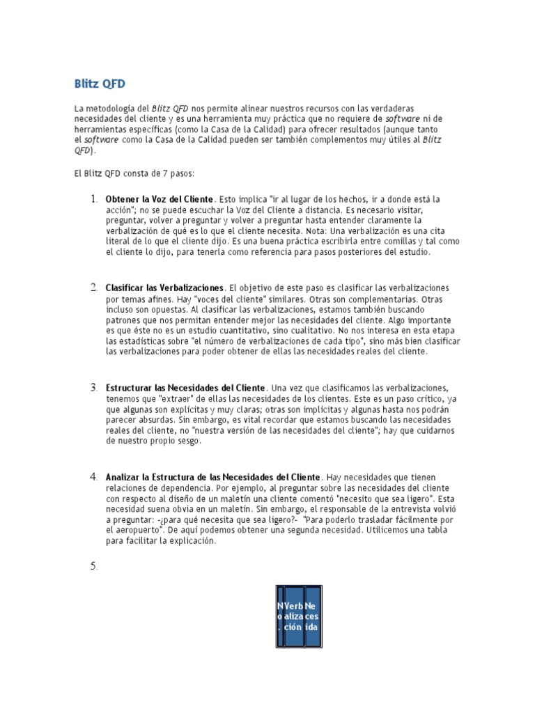 Blitz QFD: Enfocando Necesidades Cliente | PDF