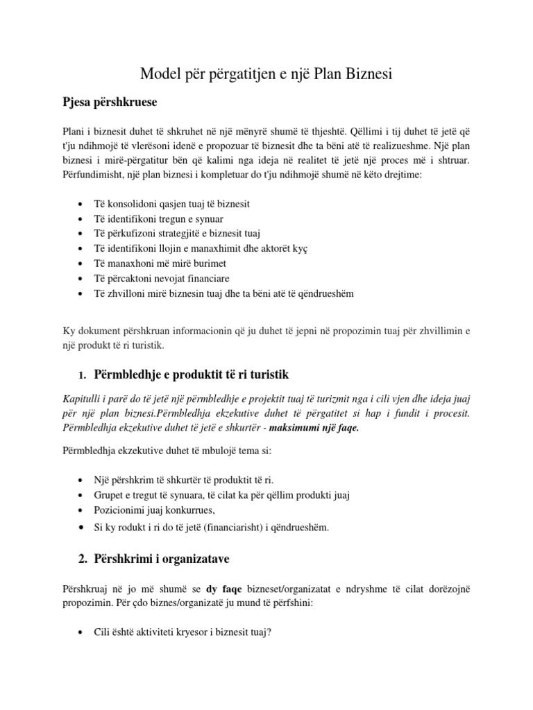 Formati I Planit Te Biznesit PDF | PDF