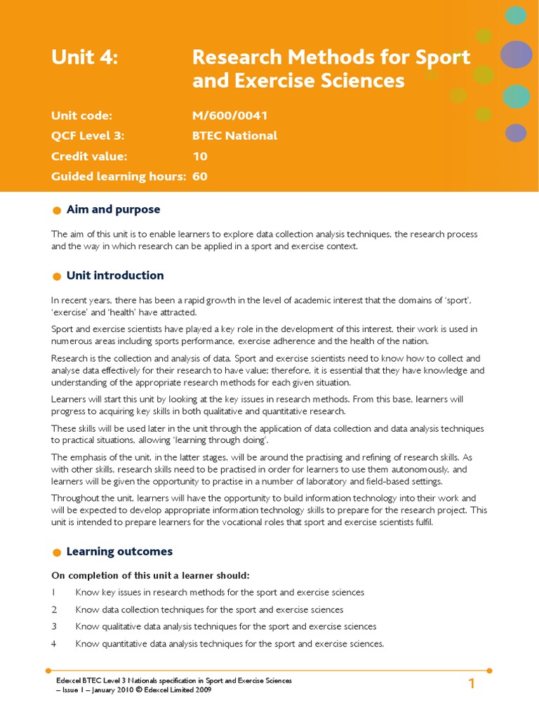 Unit 4 Research Methods For Sport and Exercise Sciences | PDF ...