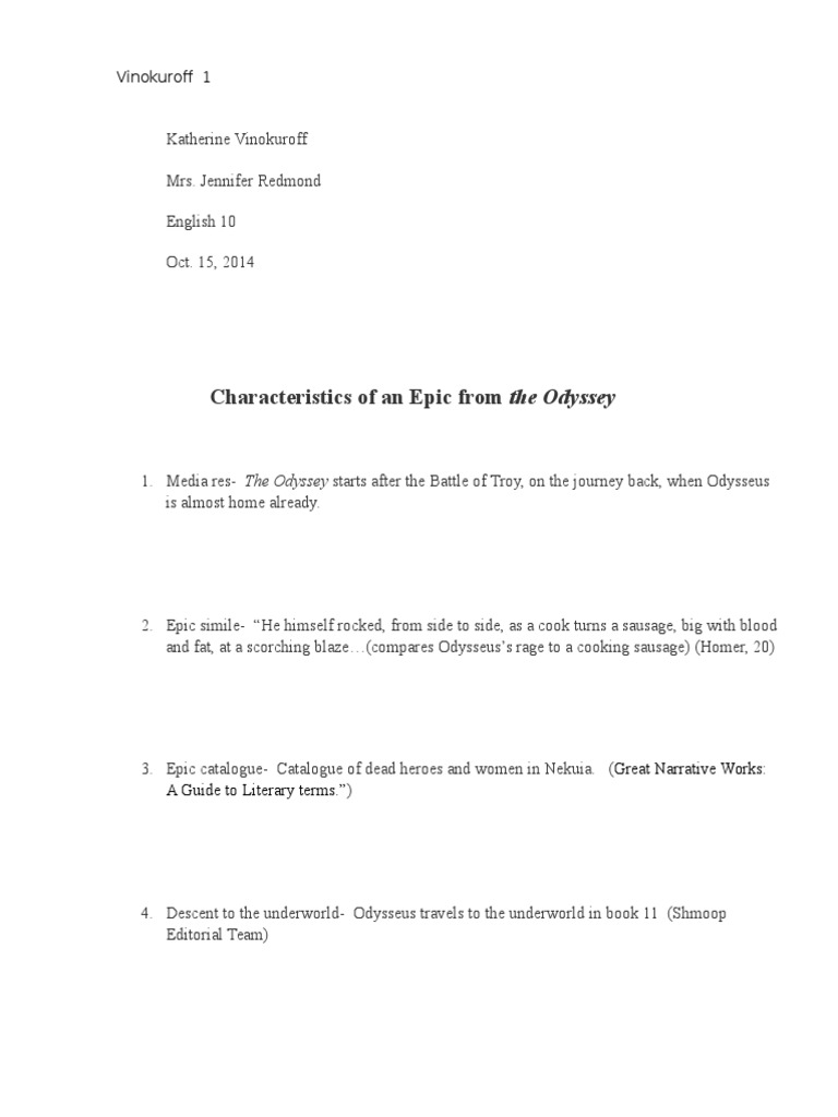 Epic Characteristics in The Odyssey | PDF