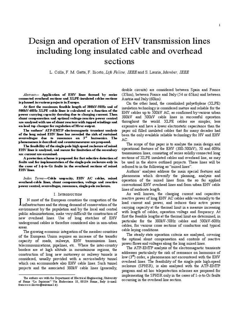 Design and Operation of EHV Transmission Lines | PDF | Cable | Electric ...