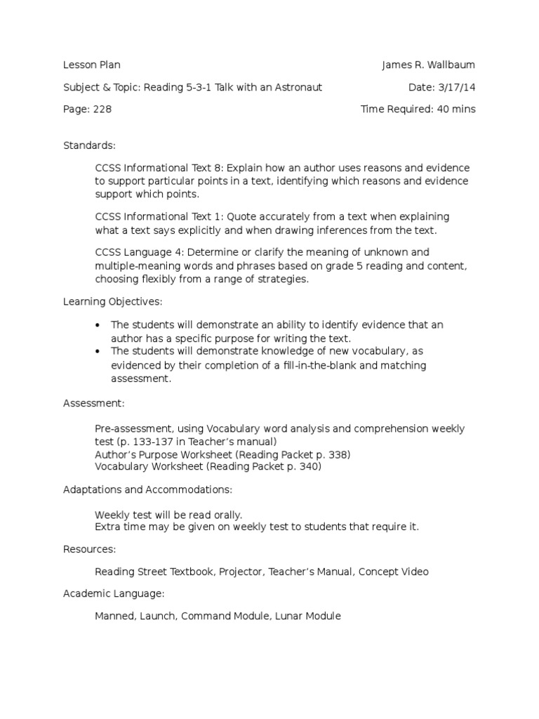 Astronaut Reading Comprehension Worksheets