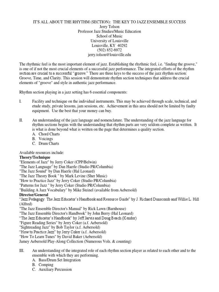 Rhythm Section Essentials | PDF | Jazz | Drum Kit