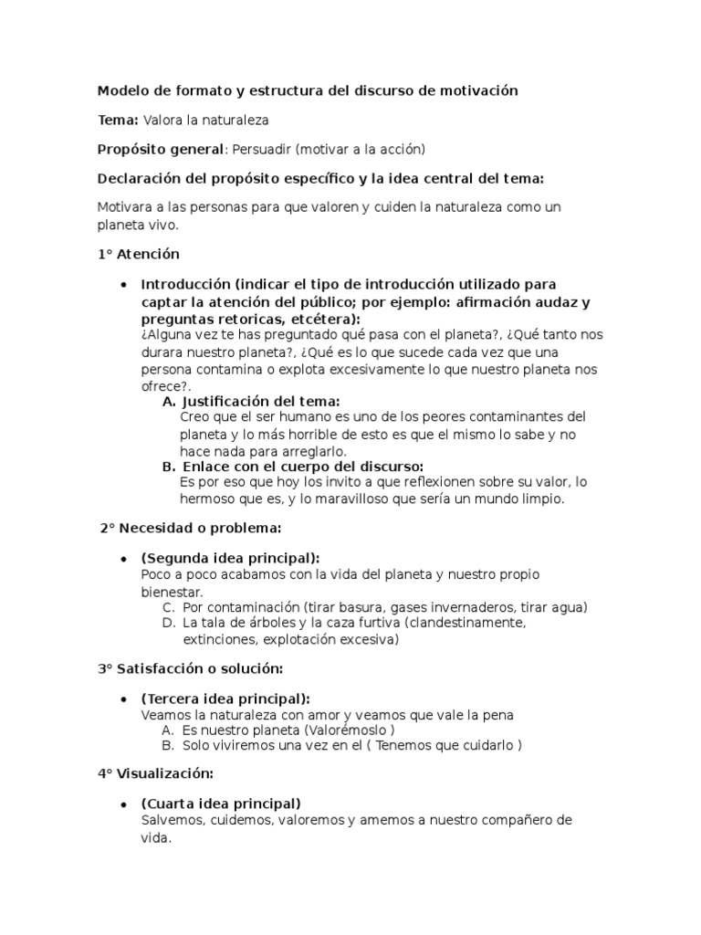 Modelo de Formato y Estructura Del Discurso de Motivación | Residuos ...