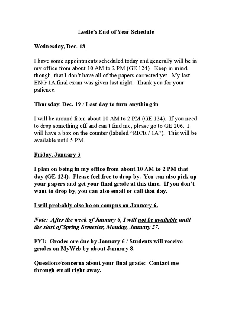 Leslie's Year-End Office Hours | PDF