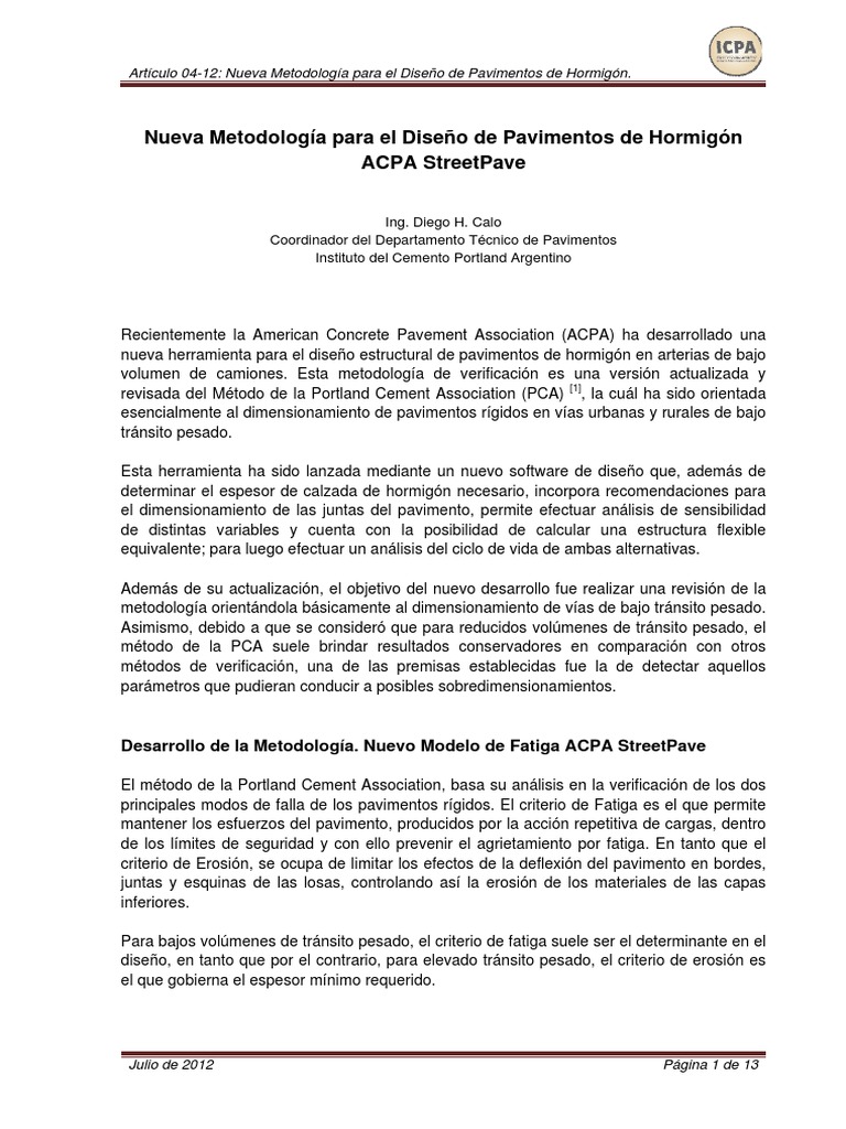 Nueva Metodologia Diseno ACPA StreetPave | PDF
