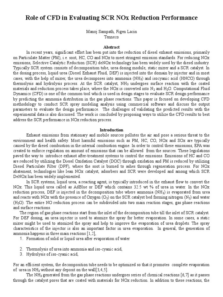 Role of CFD in SCR NOX Reduction Performance | PDF | N Ox | Urea