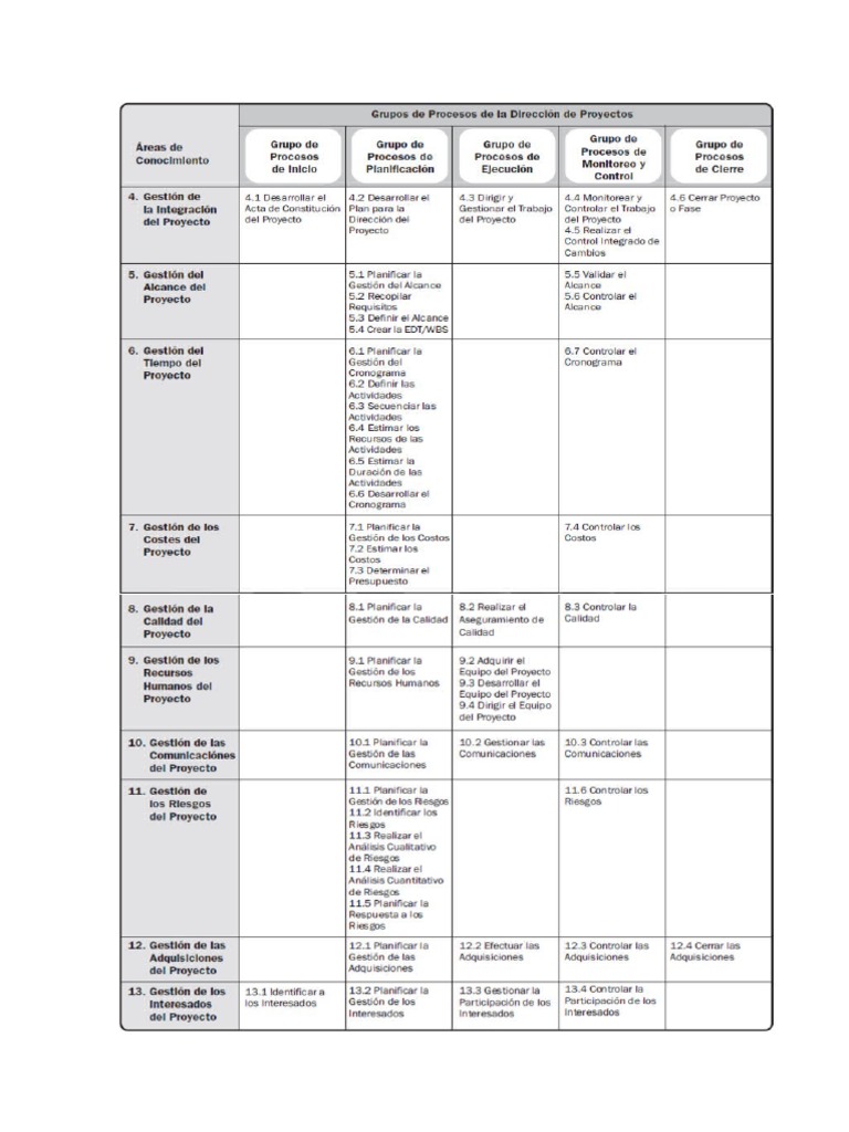 Tabla Áreas - Procesos PMI | PDF