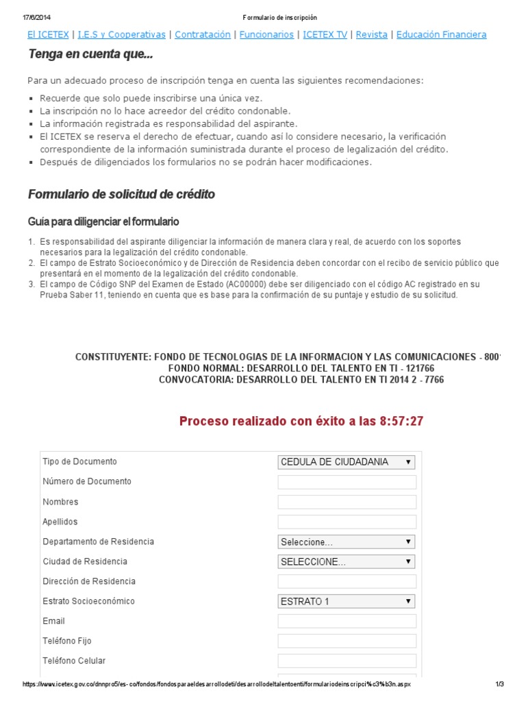 Formulario de Inscripción ICETEX | PDF | Science | Tecnología (general)