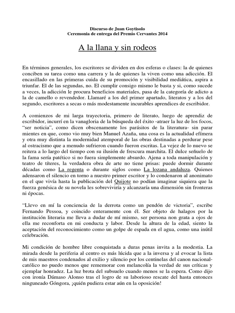 Discurso de Juan Goytisolo | PDF | Don Quijote | Miguel De Cervantes