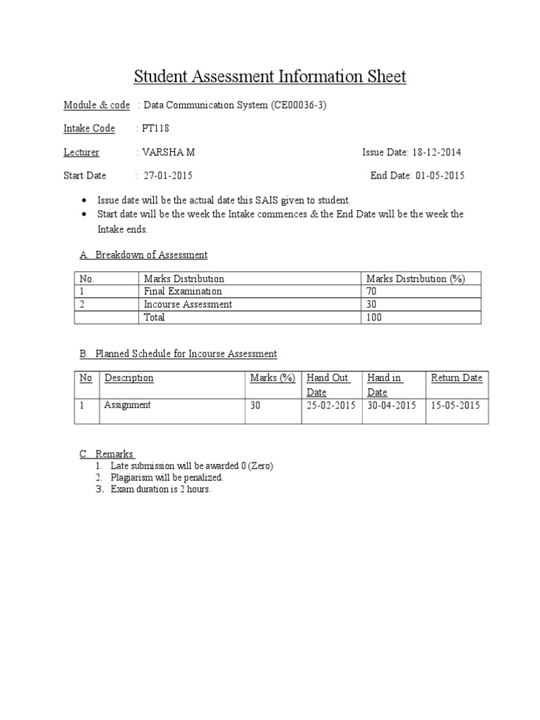 Data Communication System Assessment Guide | PDF