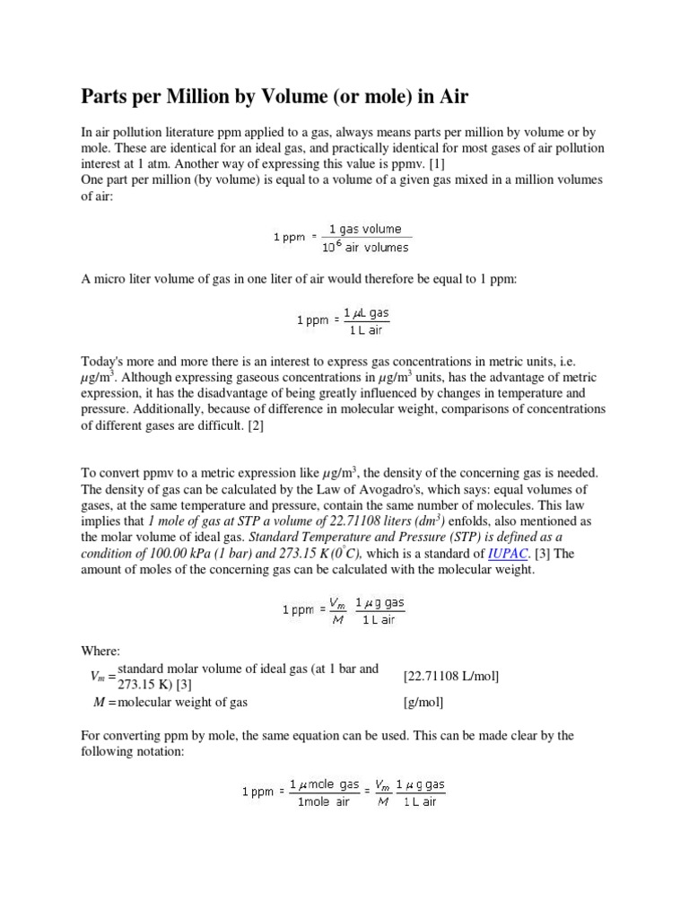 Parts Per Million by Volume | Parts Per Notation | Mole (Unit) | Free ...