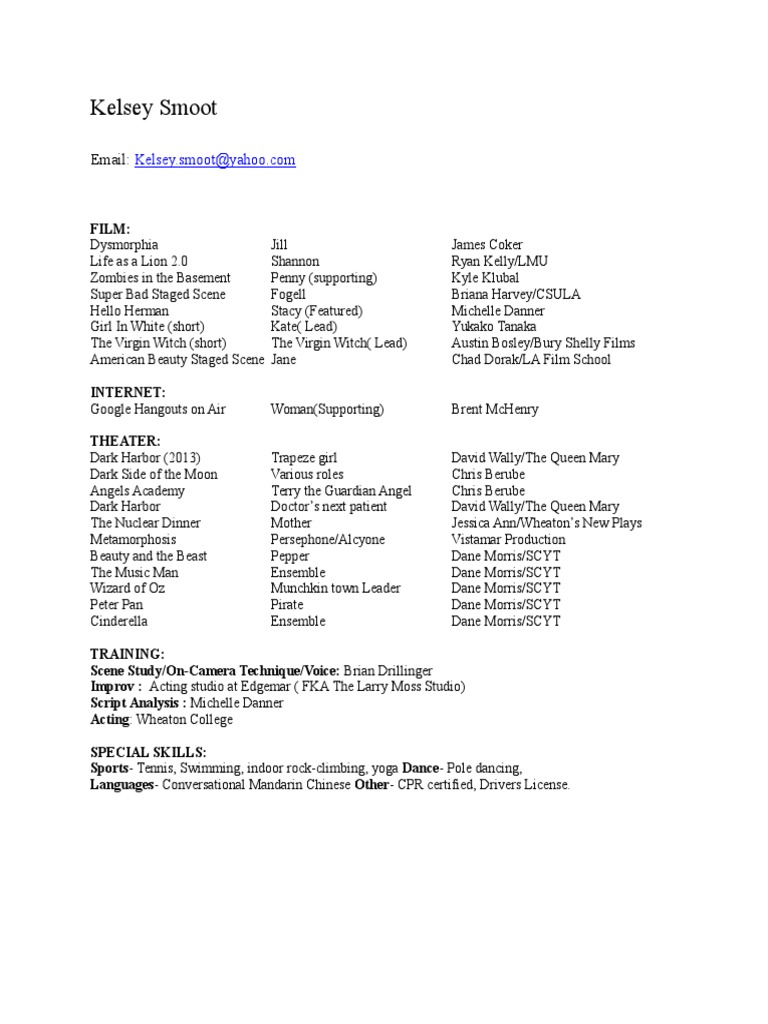 Kelsey Smoot: Acting Resume & Skills | PDF