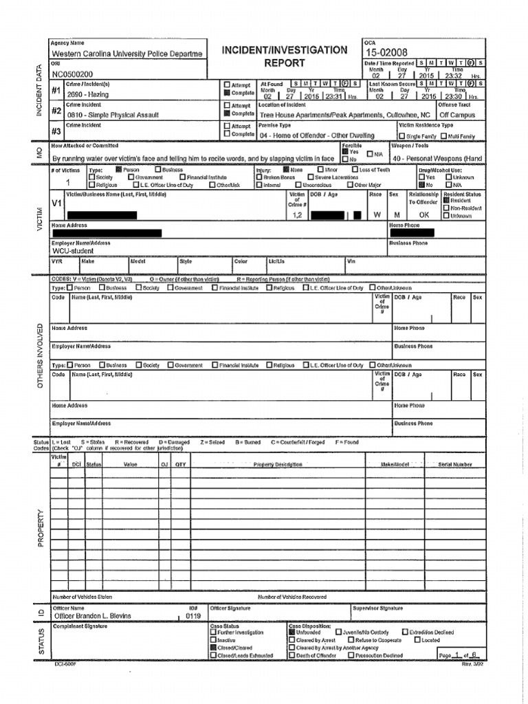 WCU Police Incident Report: Hazing Assault | PDF | Softlines (Retail ...