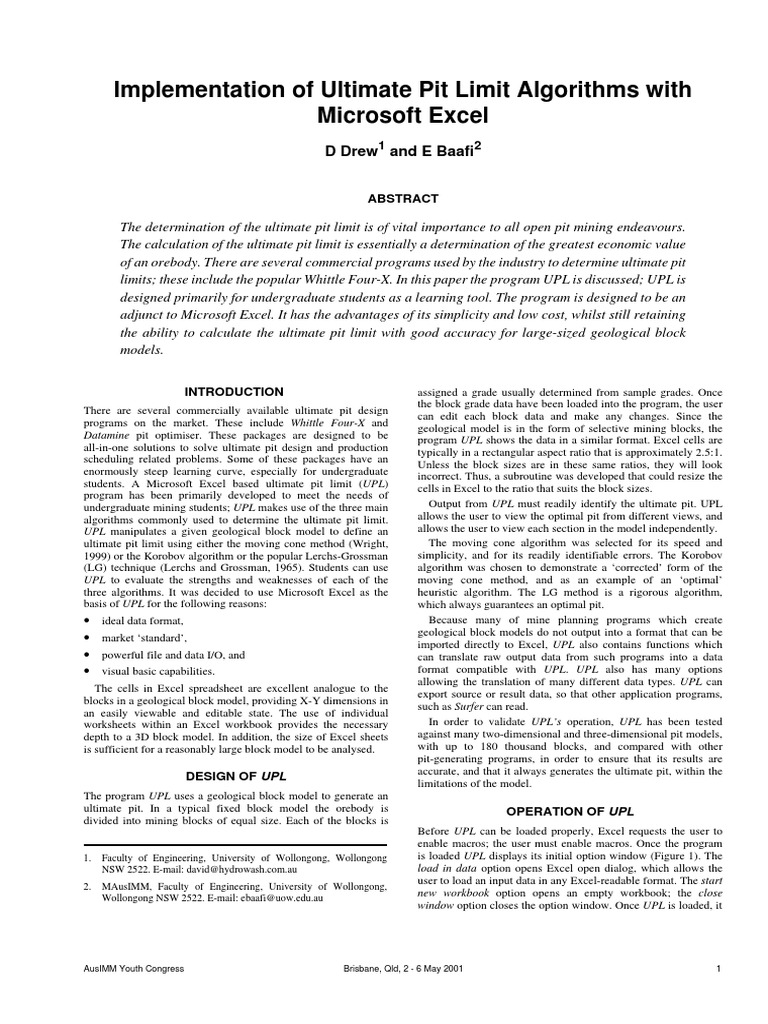 UPL Algorithms in Excel for Mining | PDF