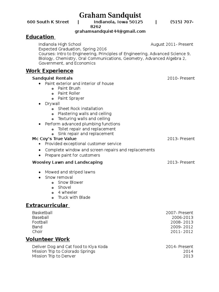 Graham Sandquist's Resume Summary | PDF
