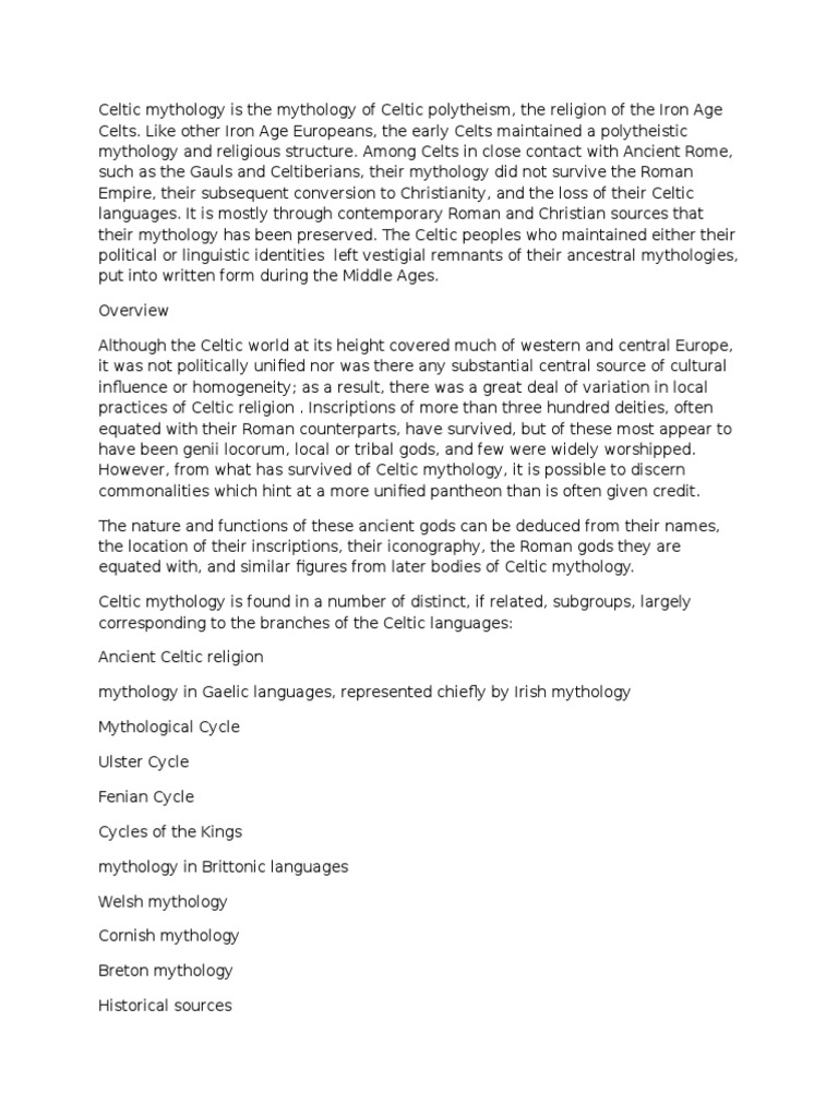 Celtic Mythology Is The Mythology of Celtic Polytheism | PDF | Celtic ...