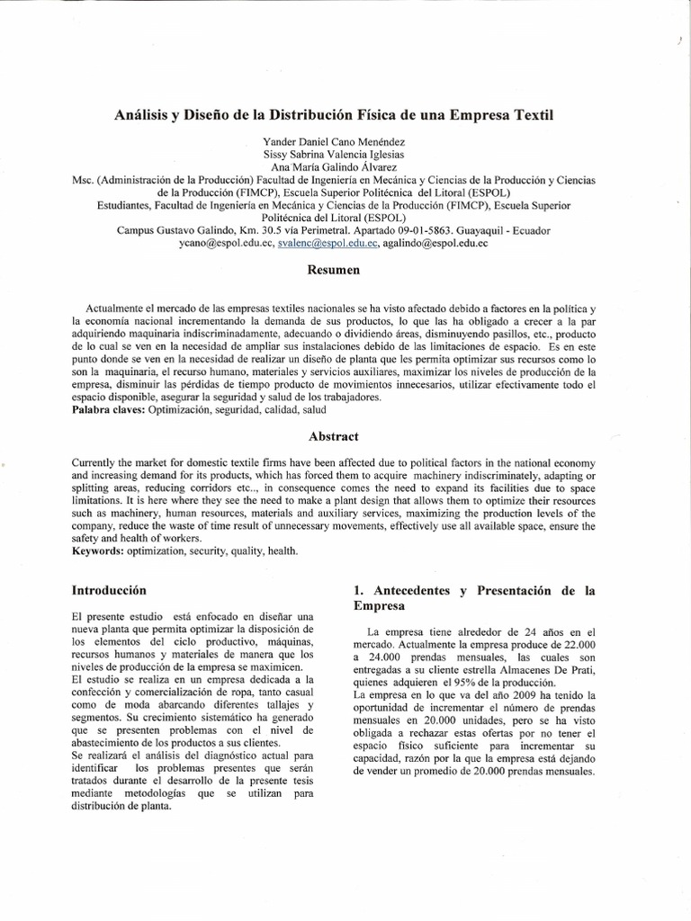 Análisis y Diseño de La Distribución Física de Una Empresa Textil | PDF ...