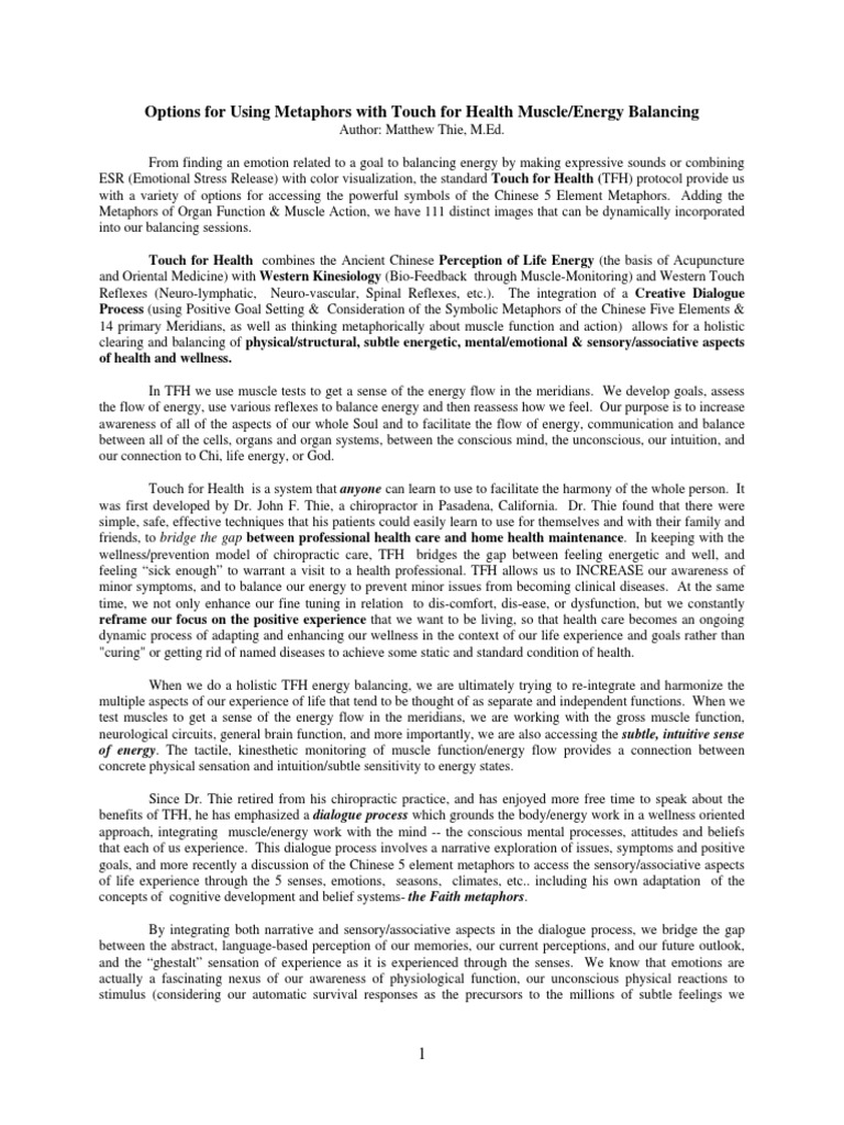 Touch For Health | Download Free PDF | Senses | Perception