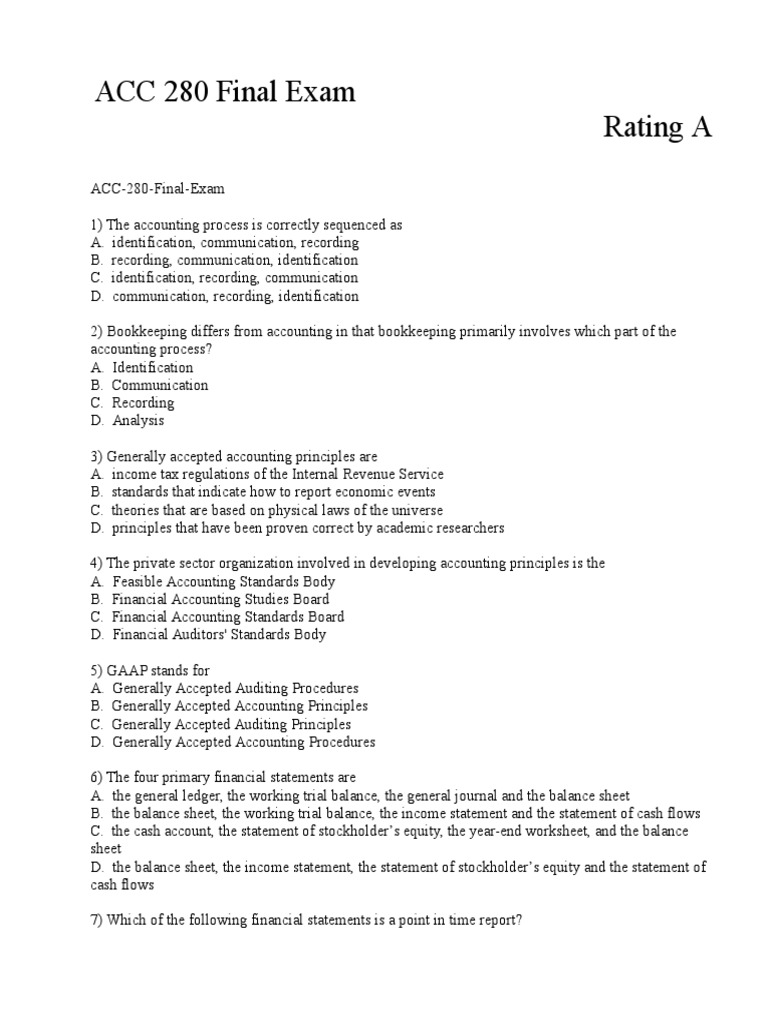 ACC 280 Final Exam | PDF | Debits And Credits | Balance Sheet