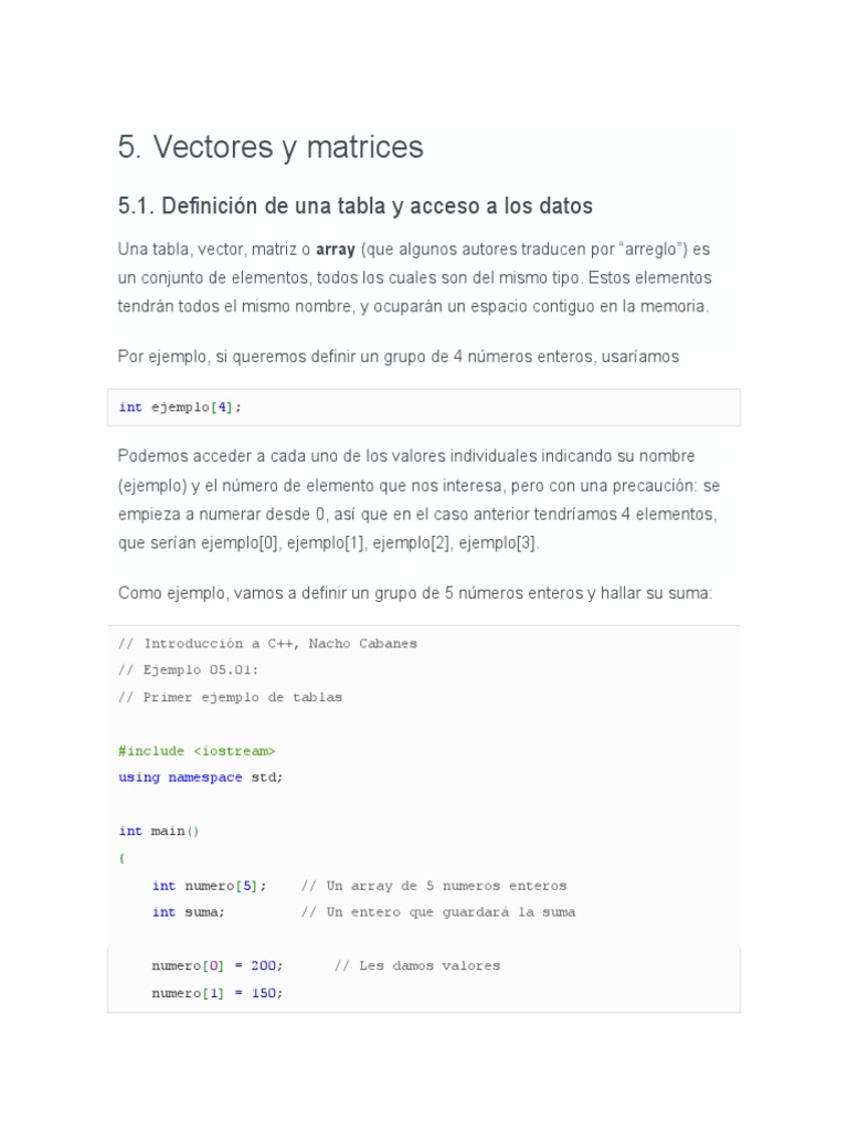 Vectores y Matrices | PDF | C ++ | Matriz (Matemáticas)