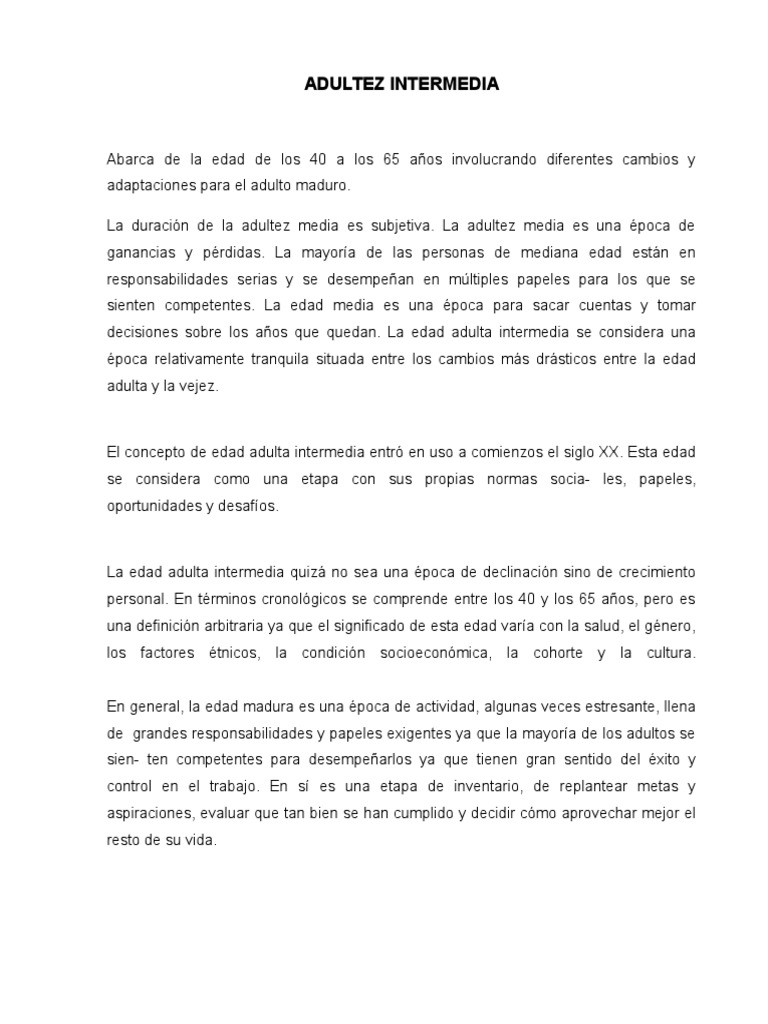 Adultez Intermedia - Docx Trabajo | PDF | Menopausia | Percepción visual